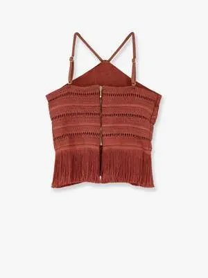 PatBO Asymmetrical Fringe Top - Brown