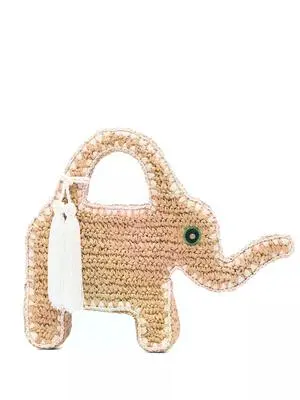 SIMONMILLER Elephant-motif Raffia Tote