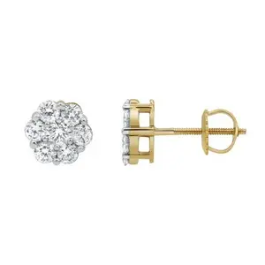 LUVMYJEWELRY 0.75 Ctw Lab Grown Diamond Cluster Stud Earrings - 14k Yellow Gold