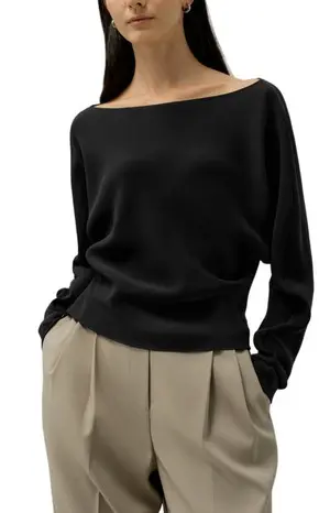 Lilysilk Long Sleeve Gathered Silk Top - Black