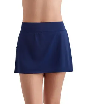 SHAPESOLVER Side Zipper Pocket Swim Skort - New Navy Blue