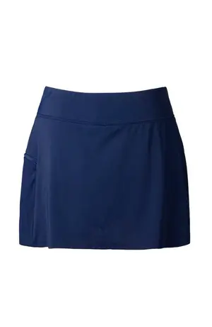SHAPESOLVER Side Zipper Pocket Swim Skort - New Navy Blue