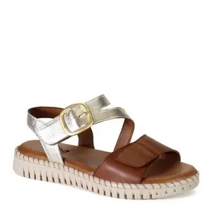 DIBA TRUE Leather Comfort Wedge Sandals - Gold/tan