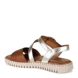 DIBA TRUE Leather Comfort Wedge Sandals - Gold/tan