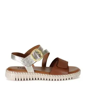 DIBA TRUE Leather Comfort Wedge Sandals - Gold/tan