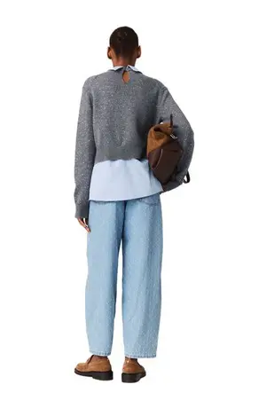 Maje Rhinestone Trim Sweater With Removable Poplin Shirt