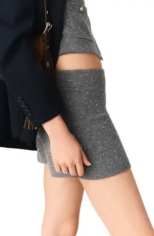 Maje Knit Shorts With Rhinestones - Grey