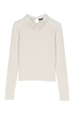 Maje Pearl-collar Ribbed Sweater - Ecru