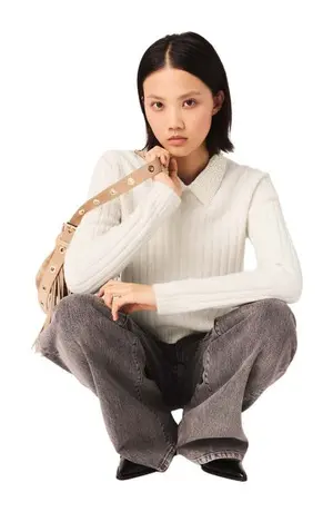 Maje Pearl-collar Ribbed Sweater - Ecru