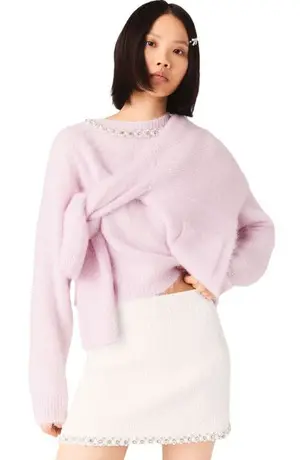 Maje Tweed Mini Skirt With Pearl Trim - Ecru