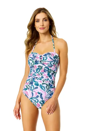 ANNE COLE Snap Front Bandeau One Piece Swimsuit - Corallo Paisley
