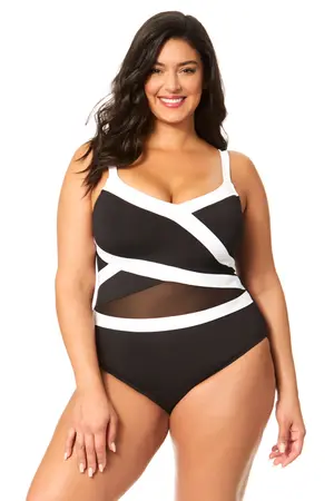 ANNE COLE PLUS Mesh Insert One Piece Swimsuit - Gabor Mesh