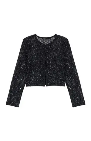 Maje Rhinestone Knit Cardigan - Black
