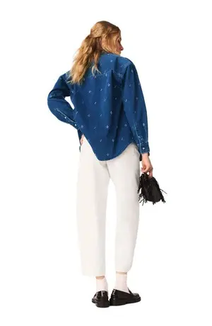 Maje Rhinestone Denim Shirt - Blue