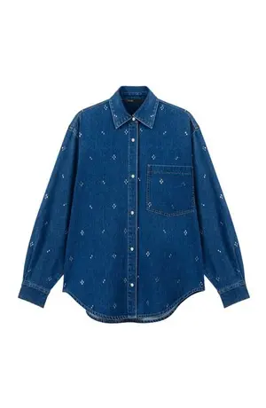 Maje Rhinestone Denim Shirt - Blue