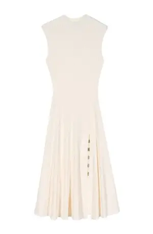 Maje Ribbed Knit Midi Dress With Side Slit - Ecru
