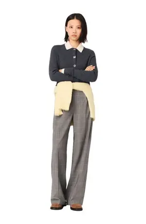 Maje Round-neck Rib Knit Cardigan With Amour Buttons - Grey