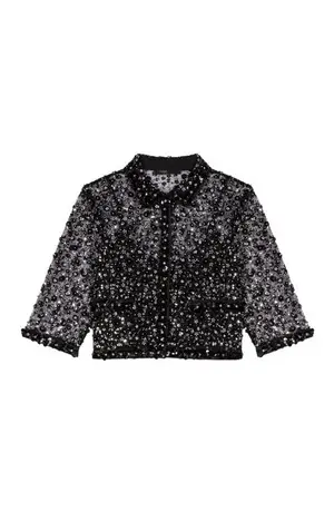 Maje Floral Rhinestone Polo - Black