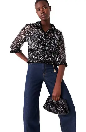 Maje Floral Rhinestone Polo