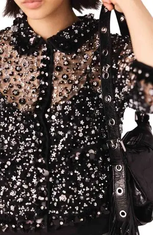 Maje Floral Rhinestone Polo