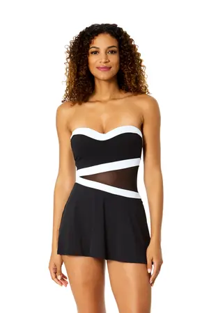 ANNE COLE Paneled Strapless Mesh Swim Dress - Gabor Mesh