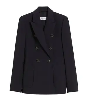 Max Mara Virgin Wool Double-breasted Blazer - Blue