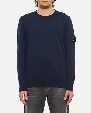 Stone Island Cotton Knit Pullover With Logo Badge - Blu