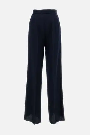 Max Mara Wool Jersey Wide Leg Trousers - Blue