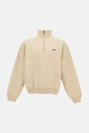 Jacquemus Grosgrain Zip-Up Sweatshirt Beige