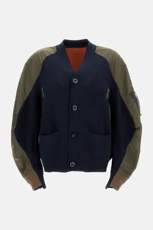 Sacai Knit And Nylon Cardigan - Multicolor