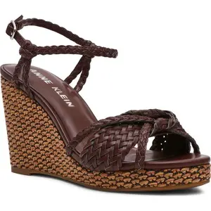Anne Klein Braided Wedge Sandal - Chocolate Brown Woven