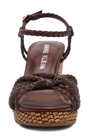 Anne Klein Braided Wedge Sandal - Chocolate Brown Woven
