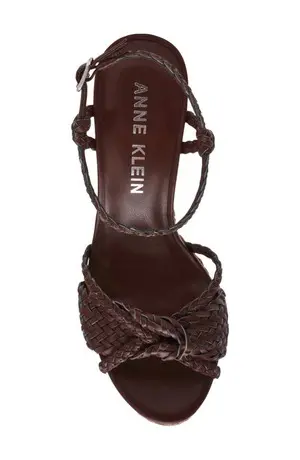 Anne Klein Braided Wedge Sandal - Chocolate Brown Woven