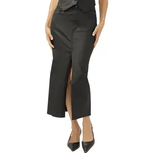 SILVER JEANS CO. Midi Denim Skirt With Front Slit