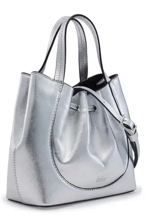 BEHNO Mini Katrina Metallic Leather Crossbody Tote - Silver