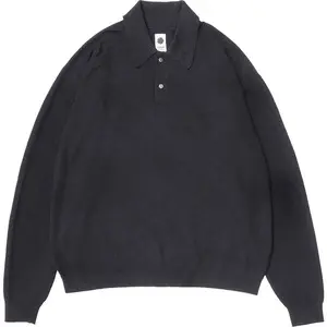 VOWELS Lightweight Knit Polo Sweater - Black