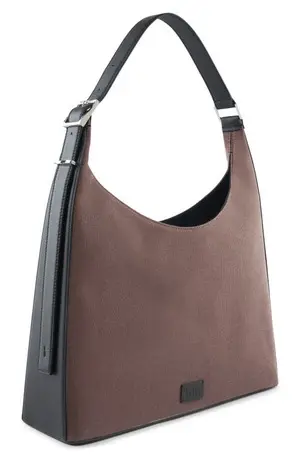 BEHNO Canvas Shoulder Bag - Cacao/black