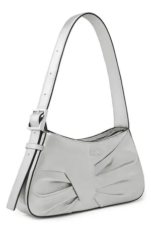 BEHNO Mini Leena Crosshatched Metallic Leather Shoulder Bag - Silver