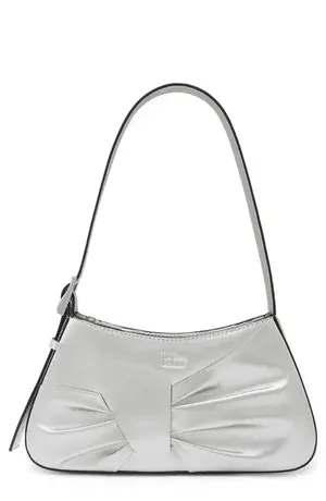 BEHNO Mini Leena Crosshatched Metallic Leather Shoulder Bag - Silver