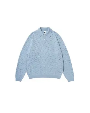 VOWELS Eyelet Polo Sweater - Blue