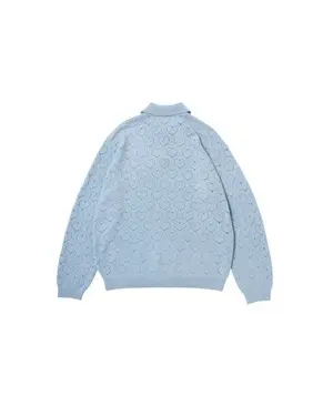 VOWELS Eyelet Polo Sweater - Blue