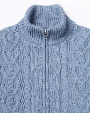 VOWELS Cable Knit Zip-up - Candy Blue