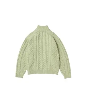 VOWELS Cable Knit Zip-up - Faded Lime