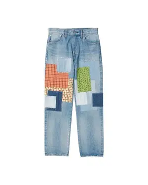 VOWELS Original Relaxed Straight Selvedge Denim - Patchwork