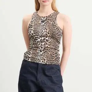 GANNI Rib Tank Top - Leopard