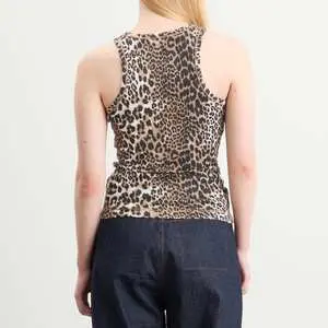 GANNI Rib Tank Top - Leopard