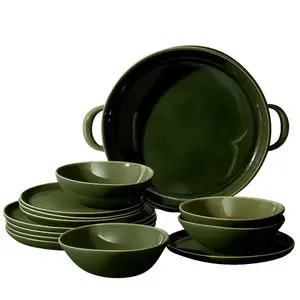 GHARYAN STONEWARE Family Feast Dinnerware - Matte Green/shiny Green