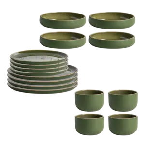GHARYAN STONEWARE Le Gourmand Dinnerware Set - Matte Green/shiny Green
