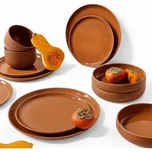 GHARYAN STONEWARE Le Gourmand Dinnerware Set - Matte/shiny Terracotta