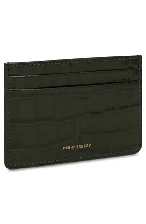 Strathberry Crescent Croc Embossed Patent Leather Bifold Wallet - Forest